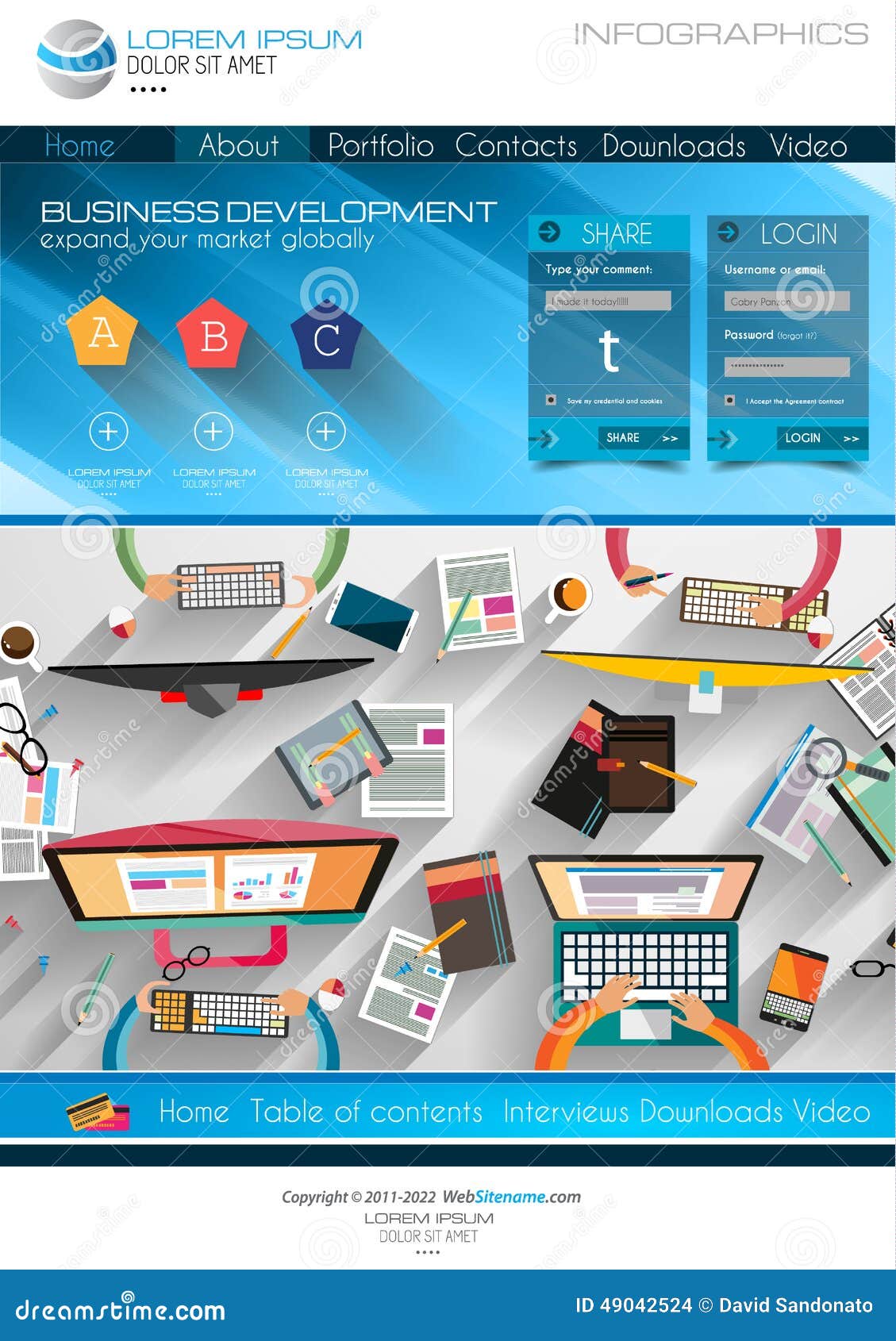 Modern Website Template With Flat Style Infographics Layout Vector ...