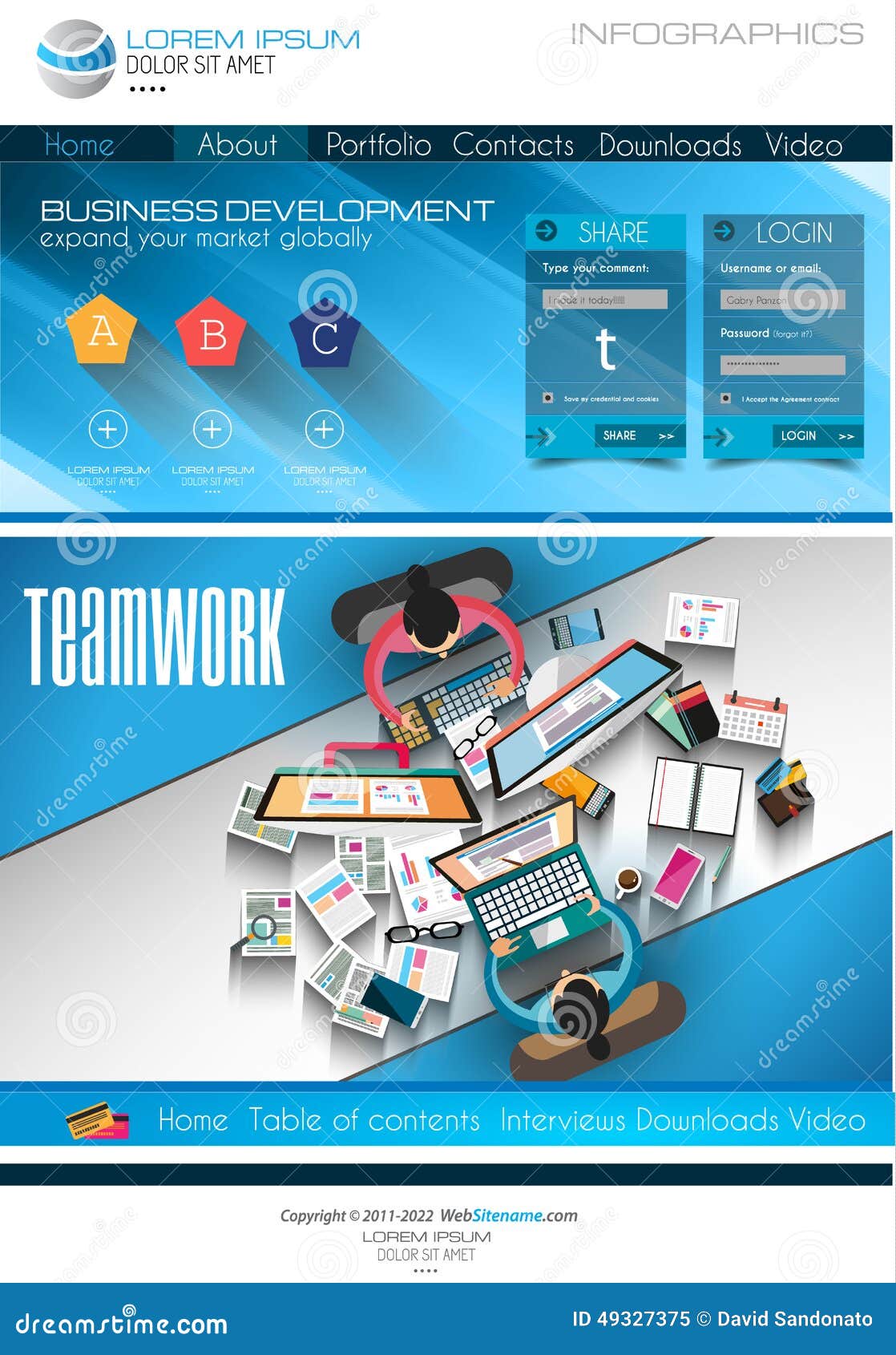 Modern Website Template with Flat Style Infographics Layout Stock ...