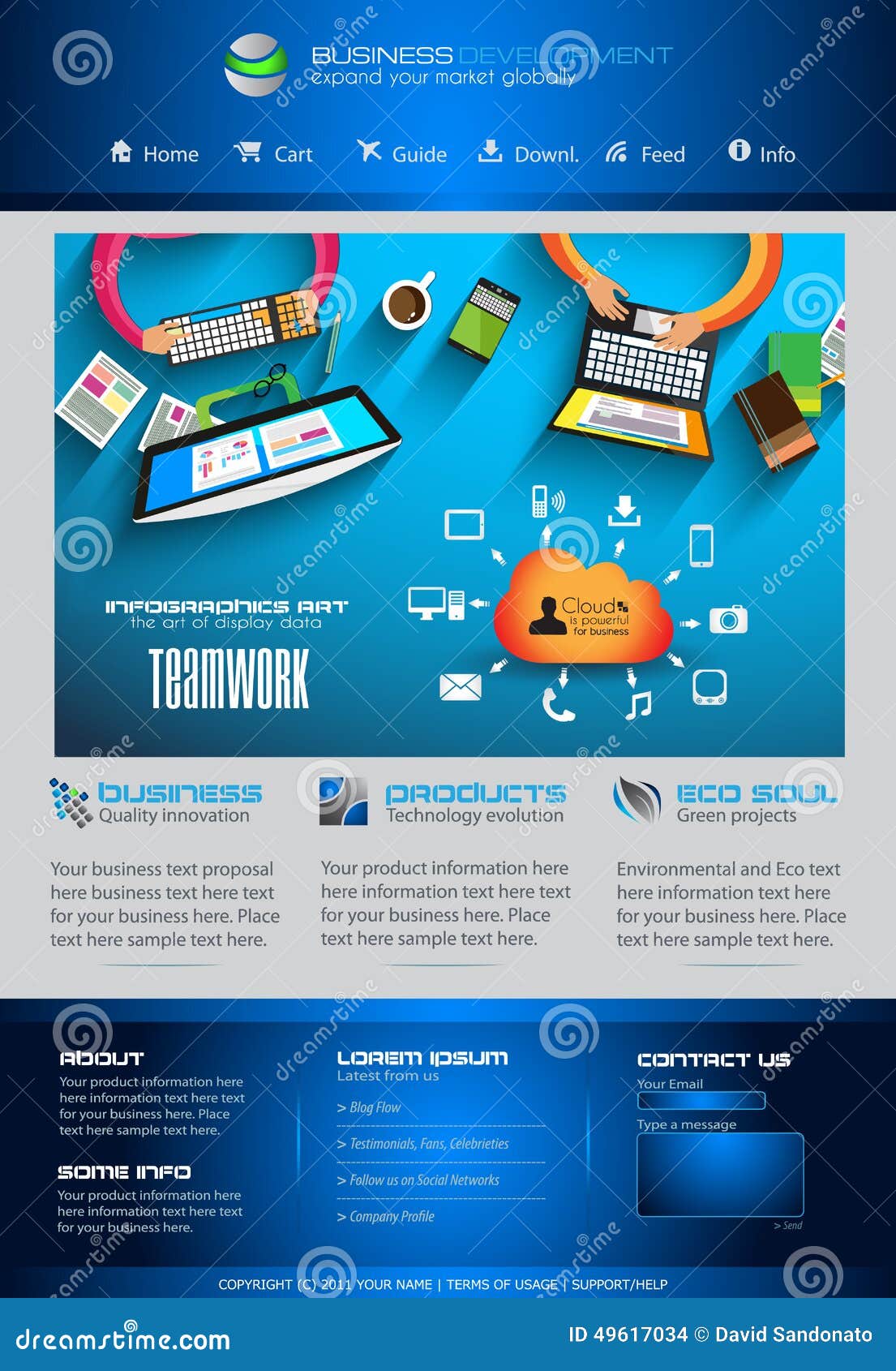 Modern Website Template with Flat Style Infographics Layout Stock ...