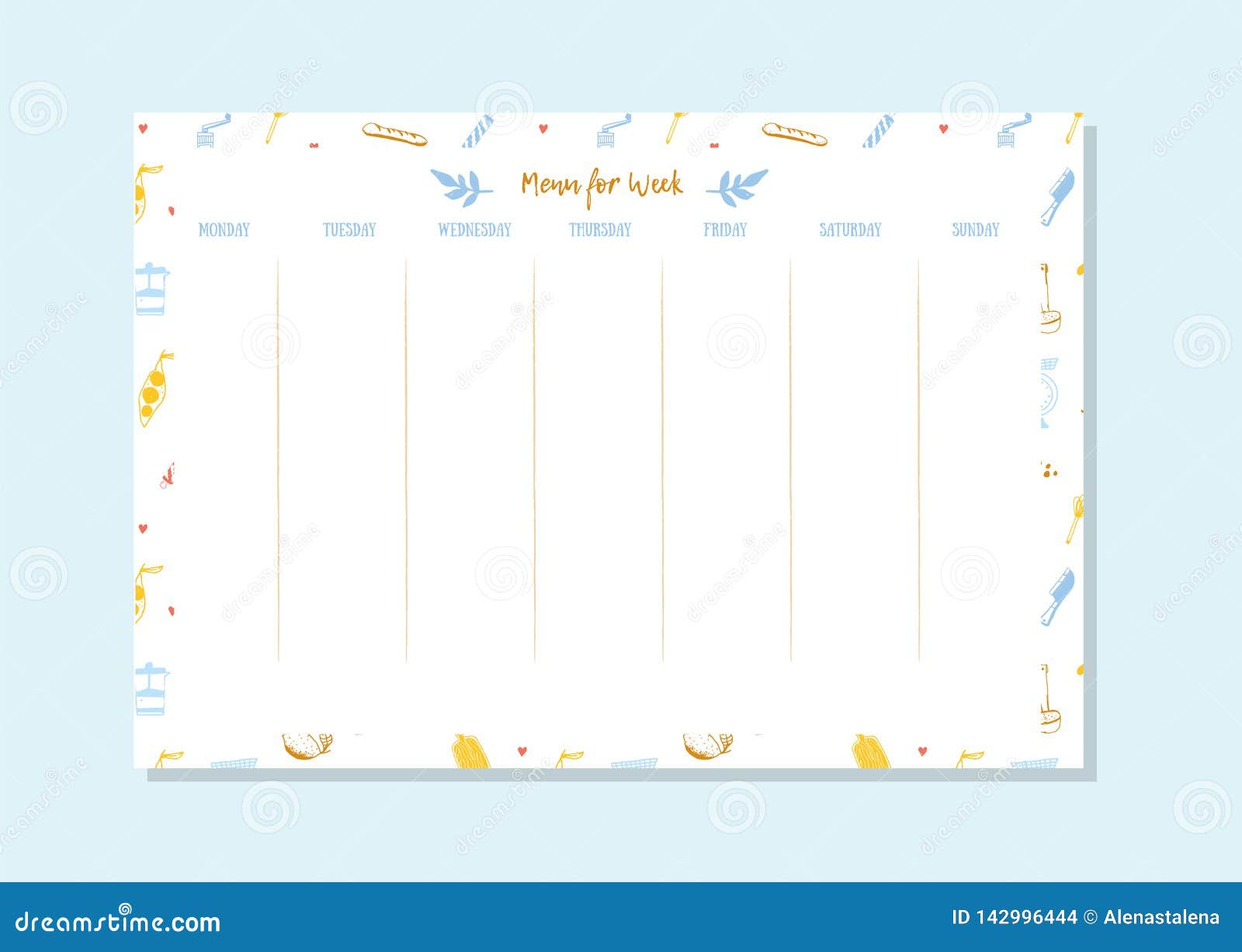 Modern Week Menu Card Template for Instant Print Cookbook. A4 Format ...