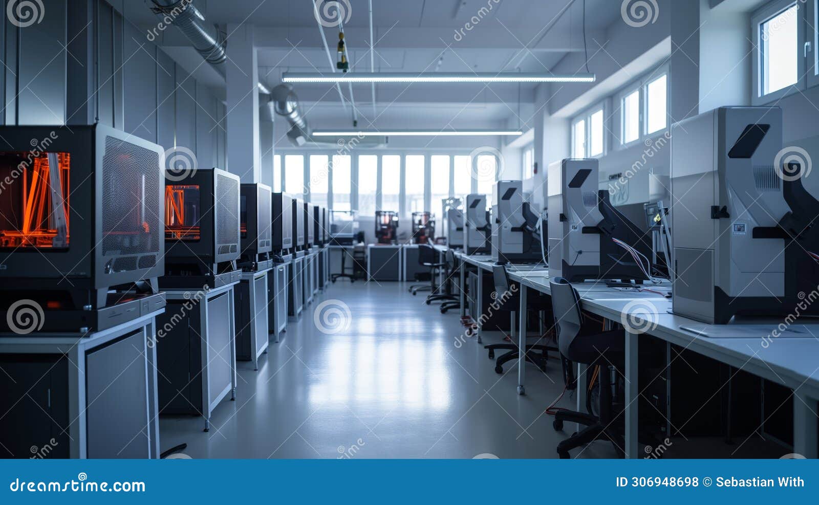 Modern Laboratory: Well-lit Workspace with Multiple Technical ...