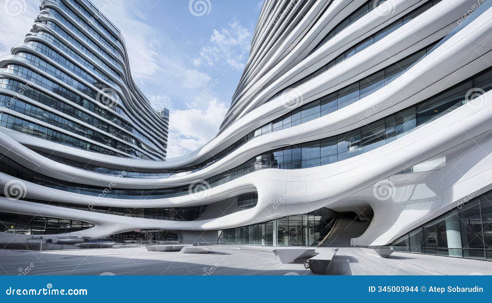 Modern White Architectural Design of a Building with Flowing Lines and ...