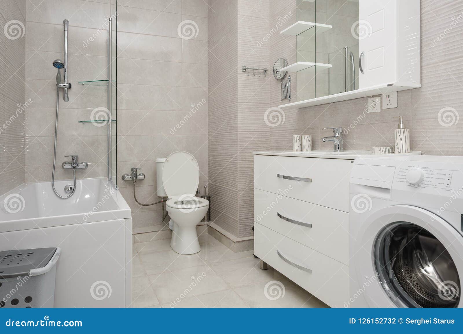 Modern White Bathroom Interior Stock Photo - Image of room, shiny ...