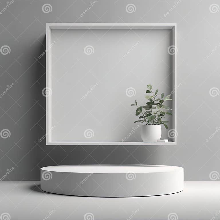Modern White Blank Wall with Round Frame and Round Shelf. 3d Rendering ...