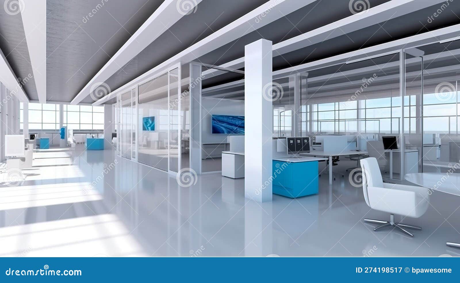 Modern White and Blue Office Interior Design for a Productive Workplace ...