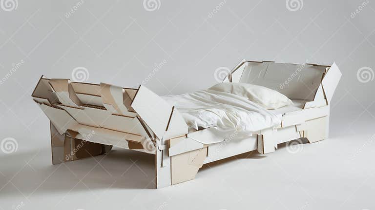 Modern White Cardboard Bed with White Bedding in Minimalist Studio ...