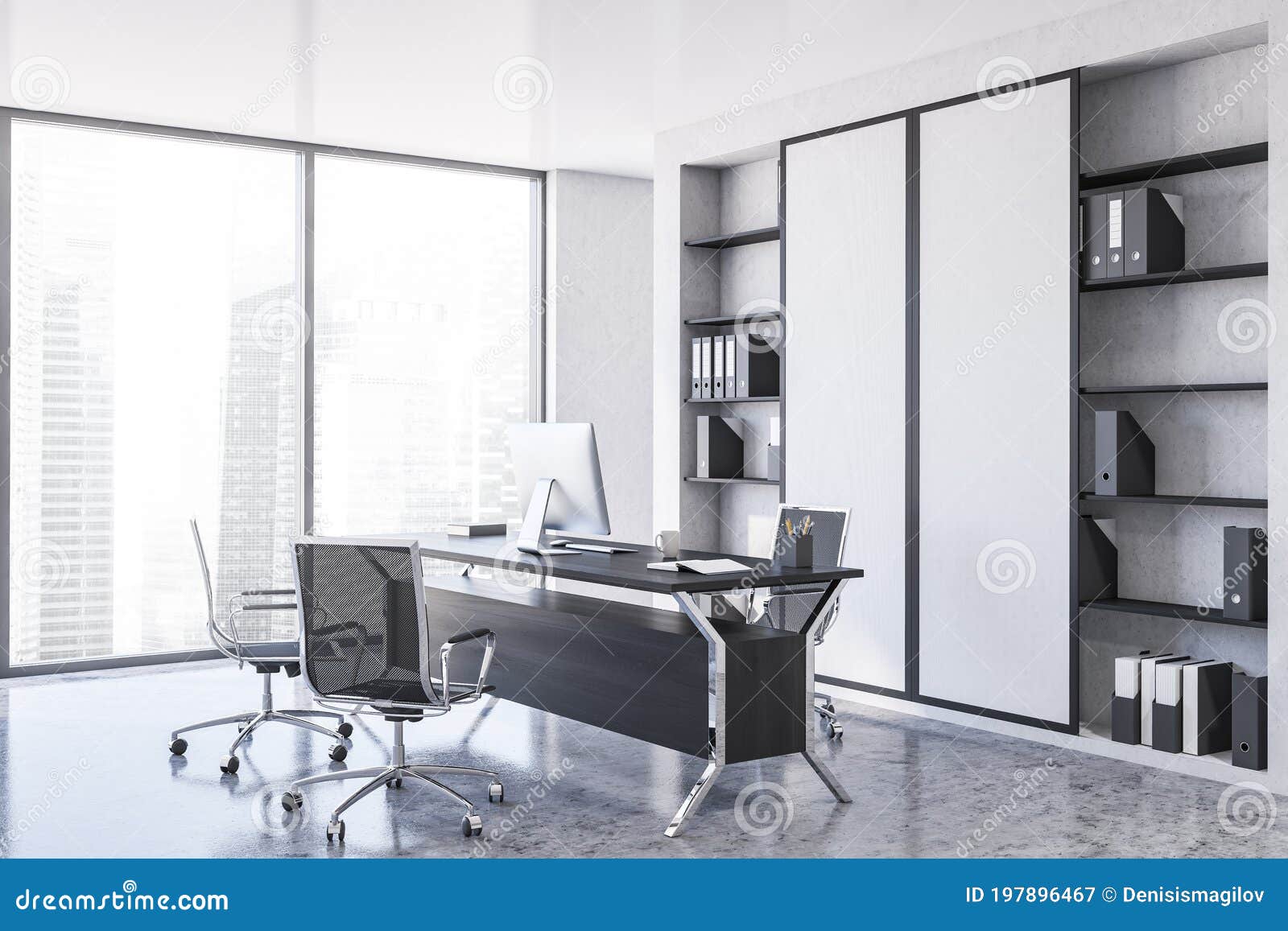 Modern White CEO Office Corner Stock Illustration - Illustration of ...