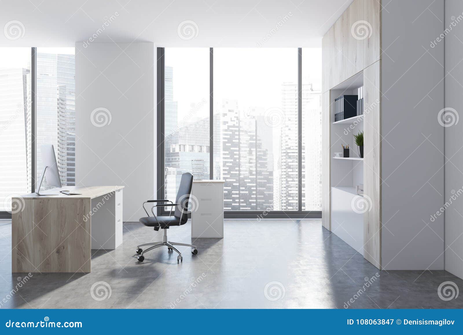 Modern White CEO Office, Side View Stock Illustration - Illustration of ...