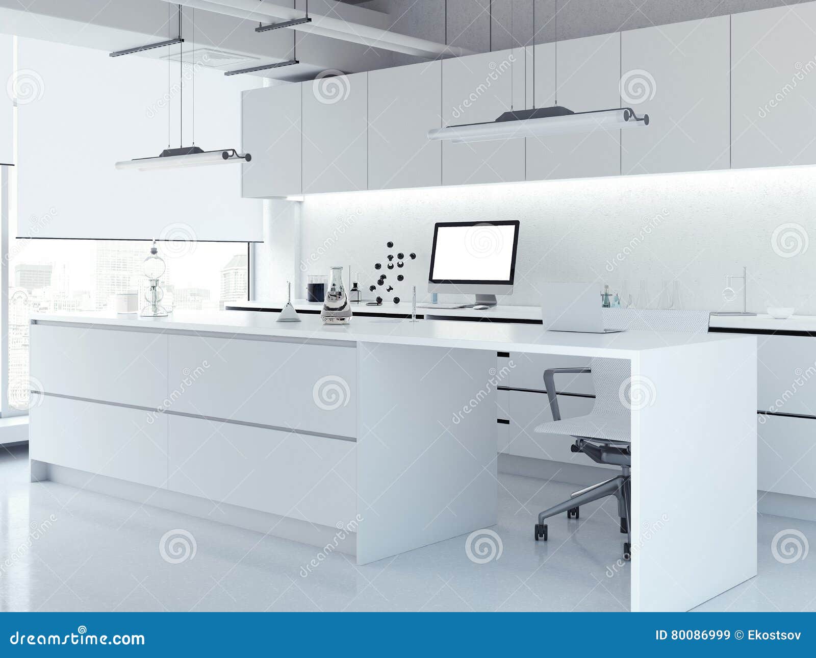 Modern White Clean Laboratory. 3d Rendering Stock Image - Image of ...