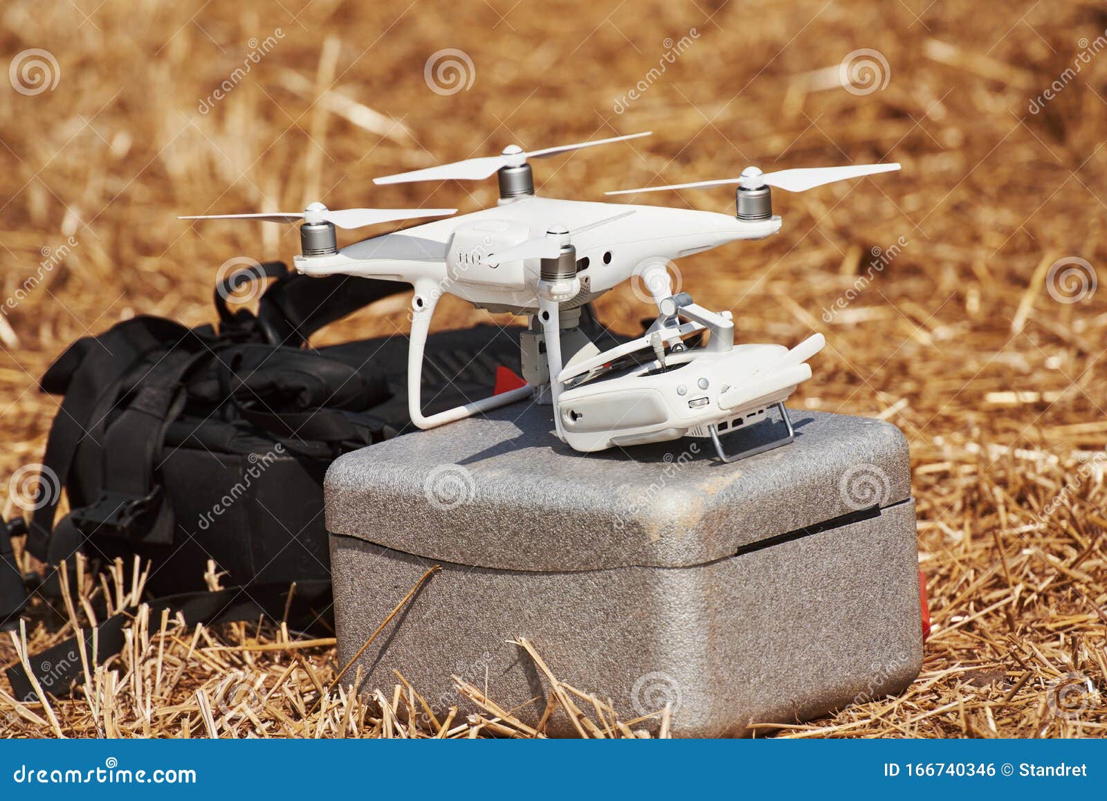 Modern White Colored Drone on the Box. Ready To Fly Stock Photo - Image ...