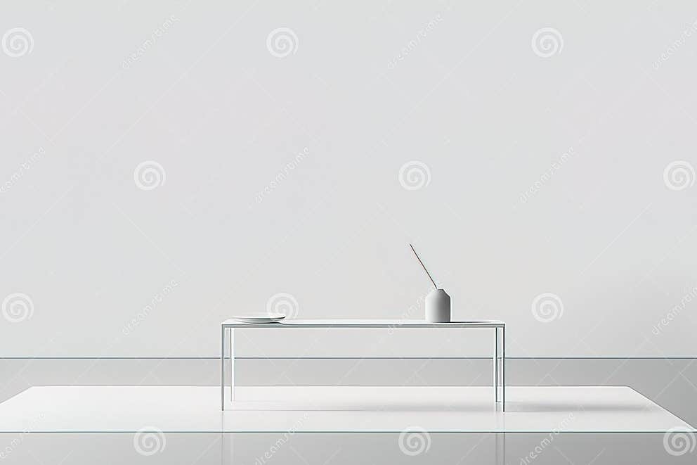 Modern White Computer with Empty White Screen on Desk with White ...
