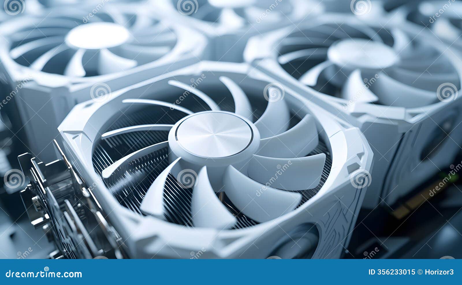 Modern White Computer GPU Cooling Fans Show Detailed Graphics Card ...