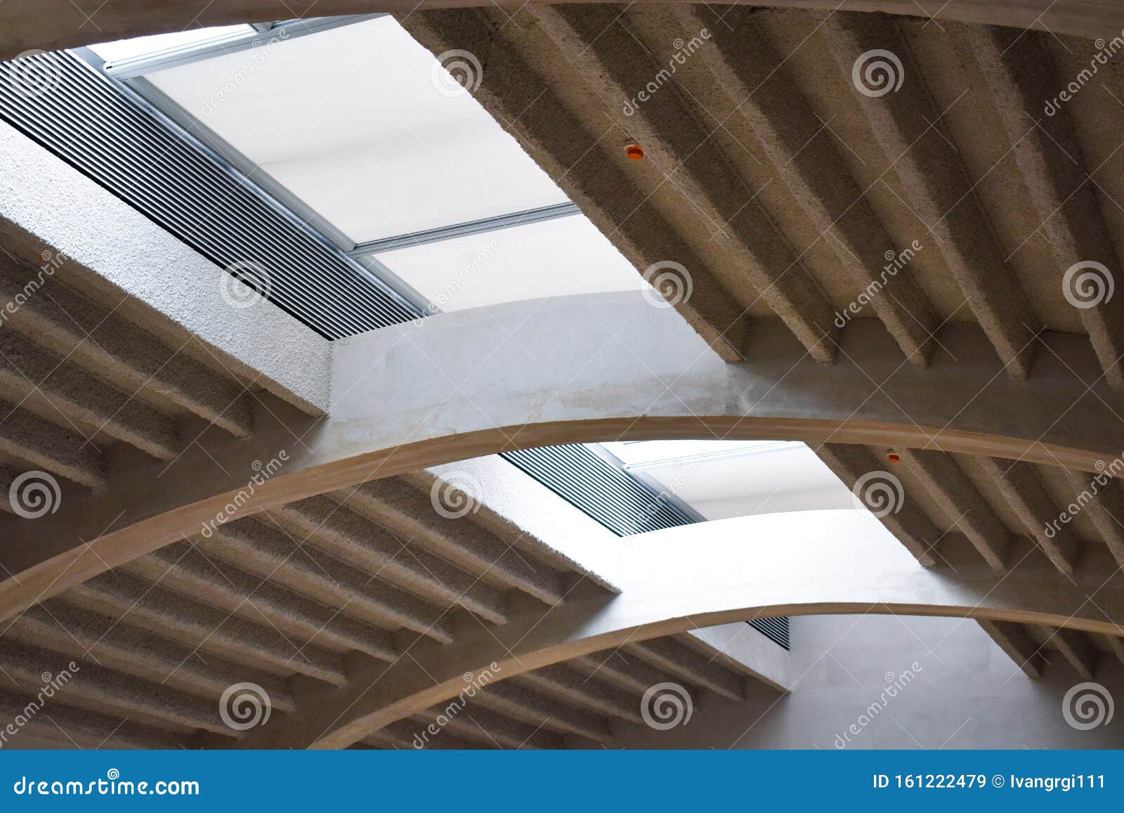 Modern White Concrete Arched Ceiling with Top Windows and Ventilation ...