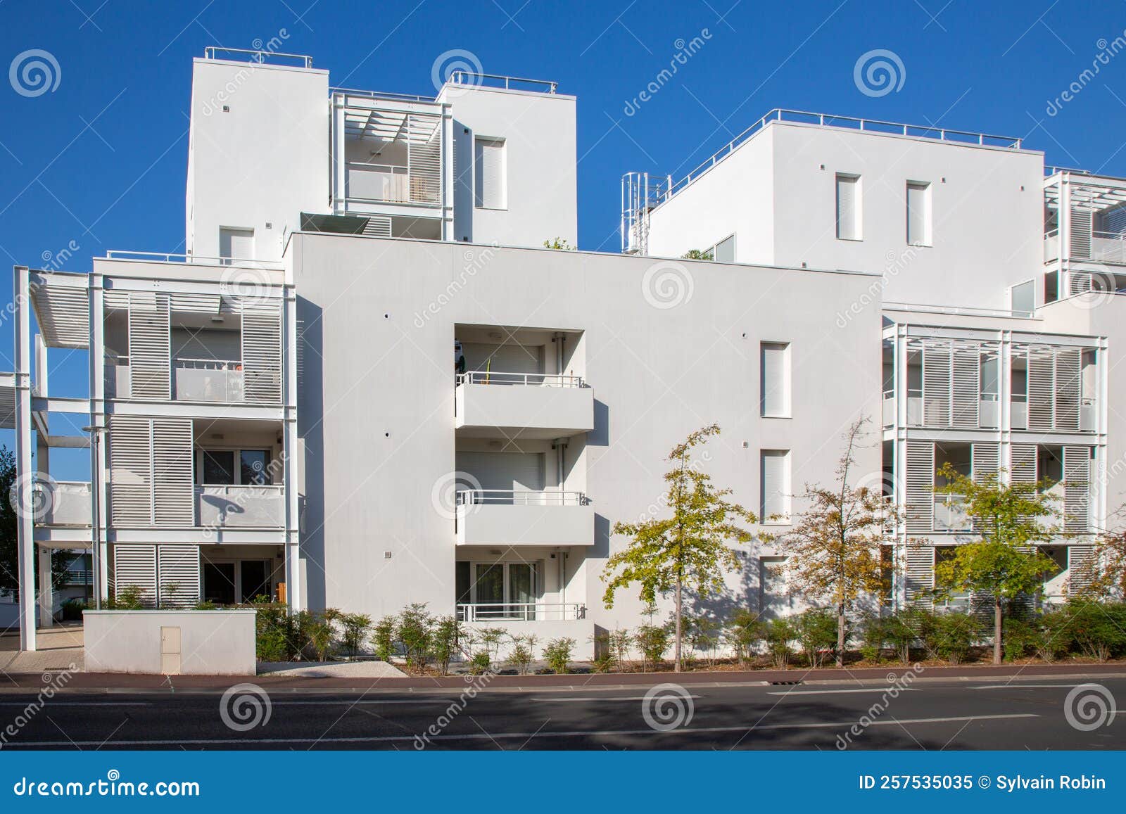 Modern White Contemporary Residential Square Building with Balcony ...