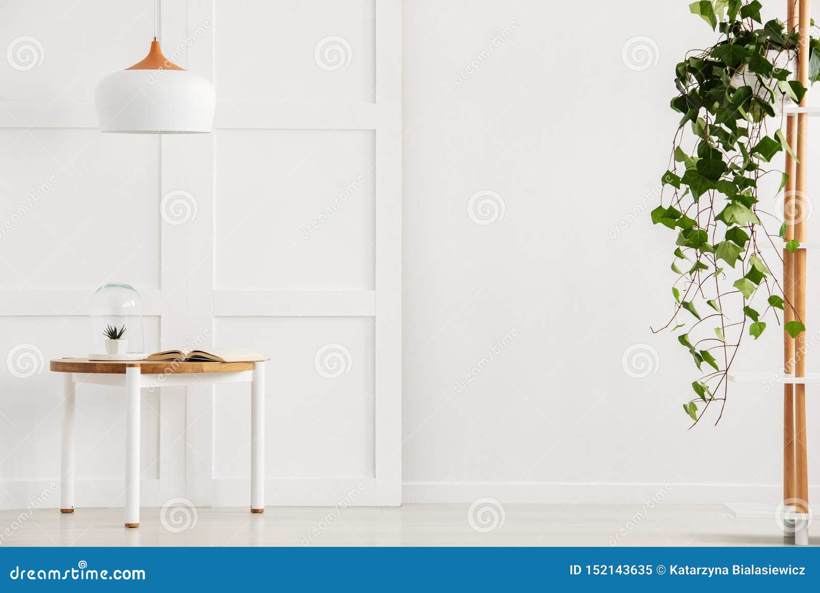 Modern White Corridor with Simple Table and Lamp Stock Image - Image of ...