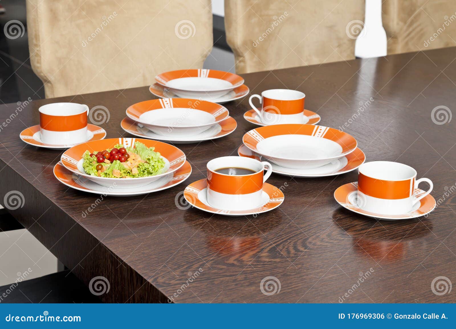 Modern White Crockery with Orange Stock Photo - Image of delicious ...