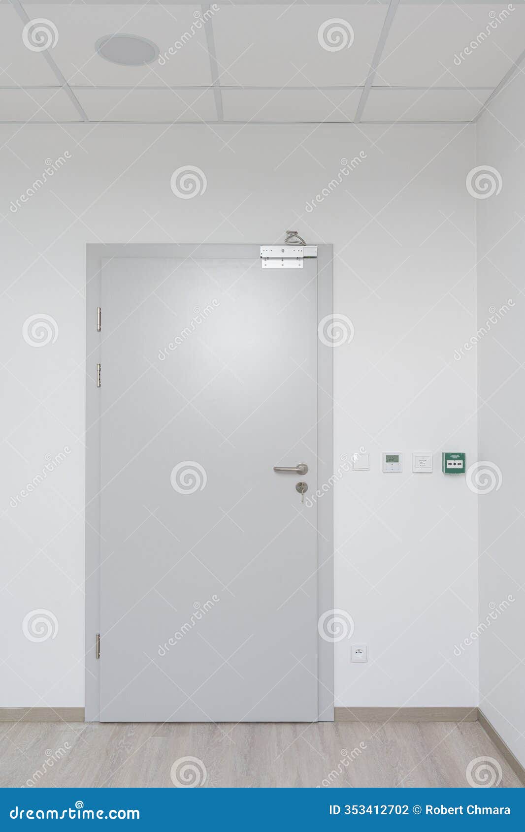 Modern White Door with Magnetic Lock and Control Panels Stock Photo ...