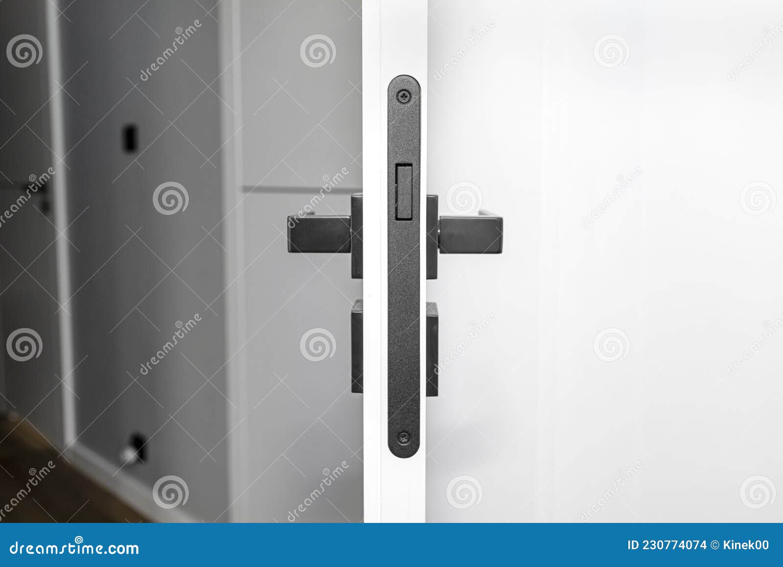 Modern White Door with Matte Black Handle and Magnetic Locks, Lock with ...