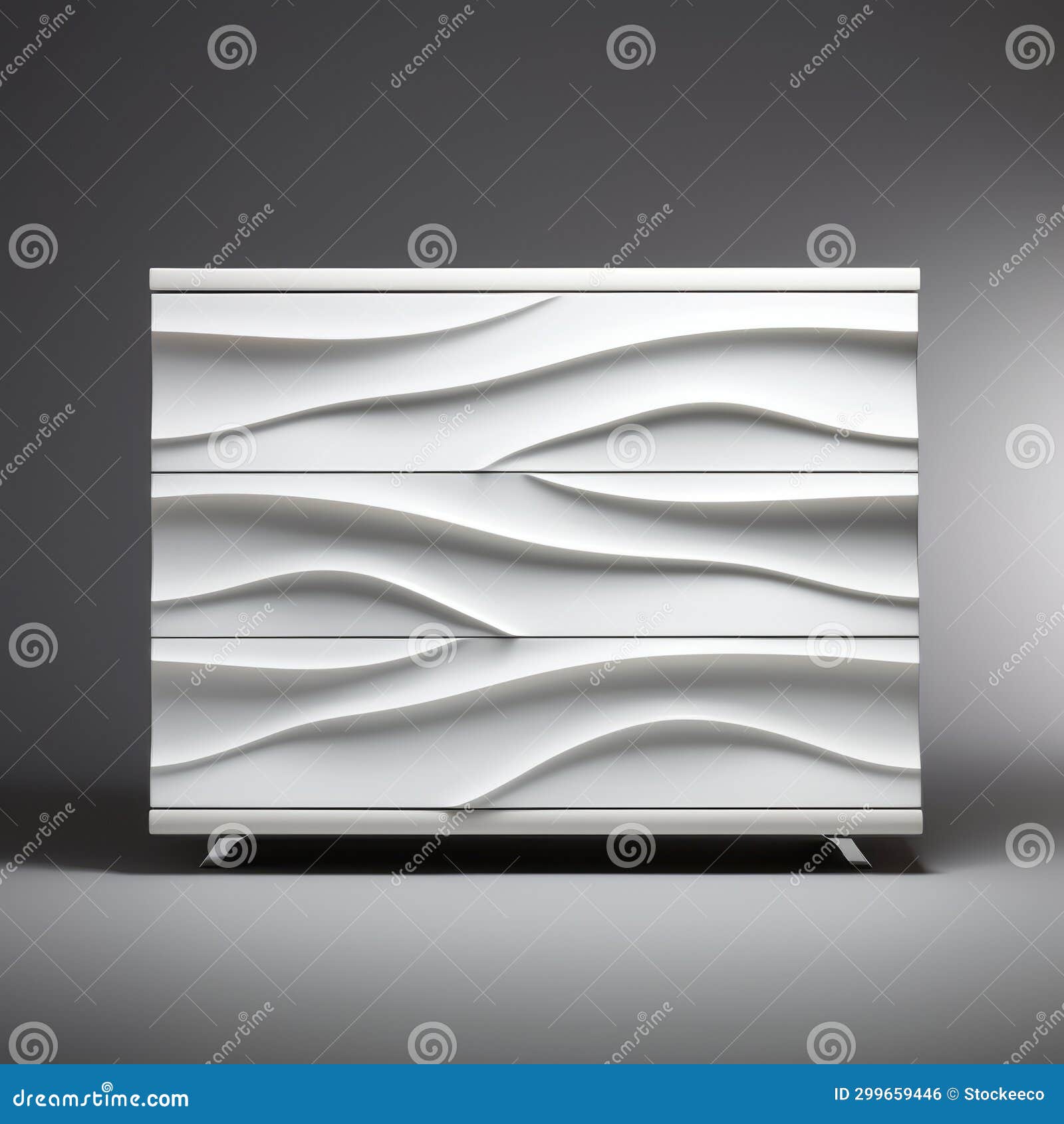 Modern White Dresser with Wave Patterns - Intense Lighting and Shadow ...