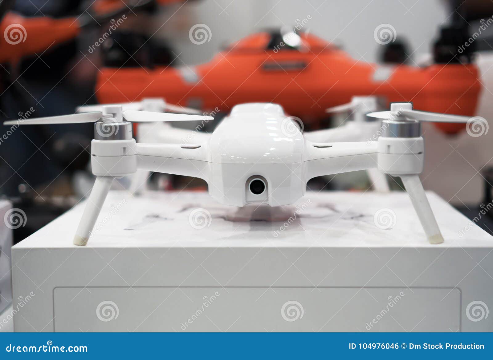 Modern white drone. stock photo. Image of camera, aircraft - 104976046