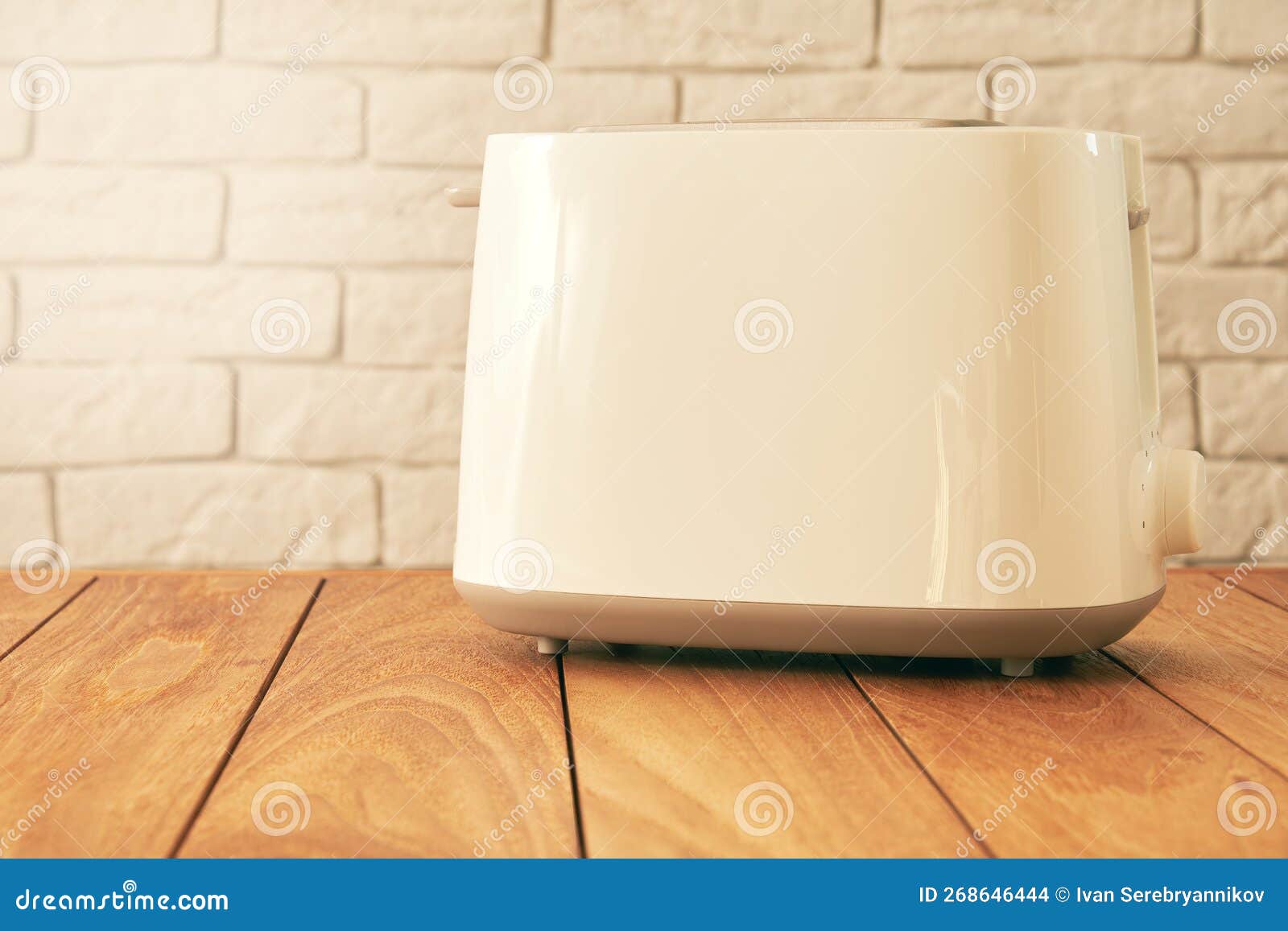 Modern White Electric Toaster for Bread on the Wooden Kitchen Table ...