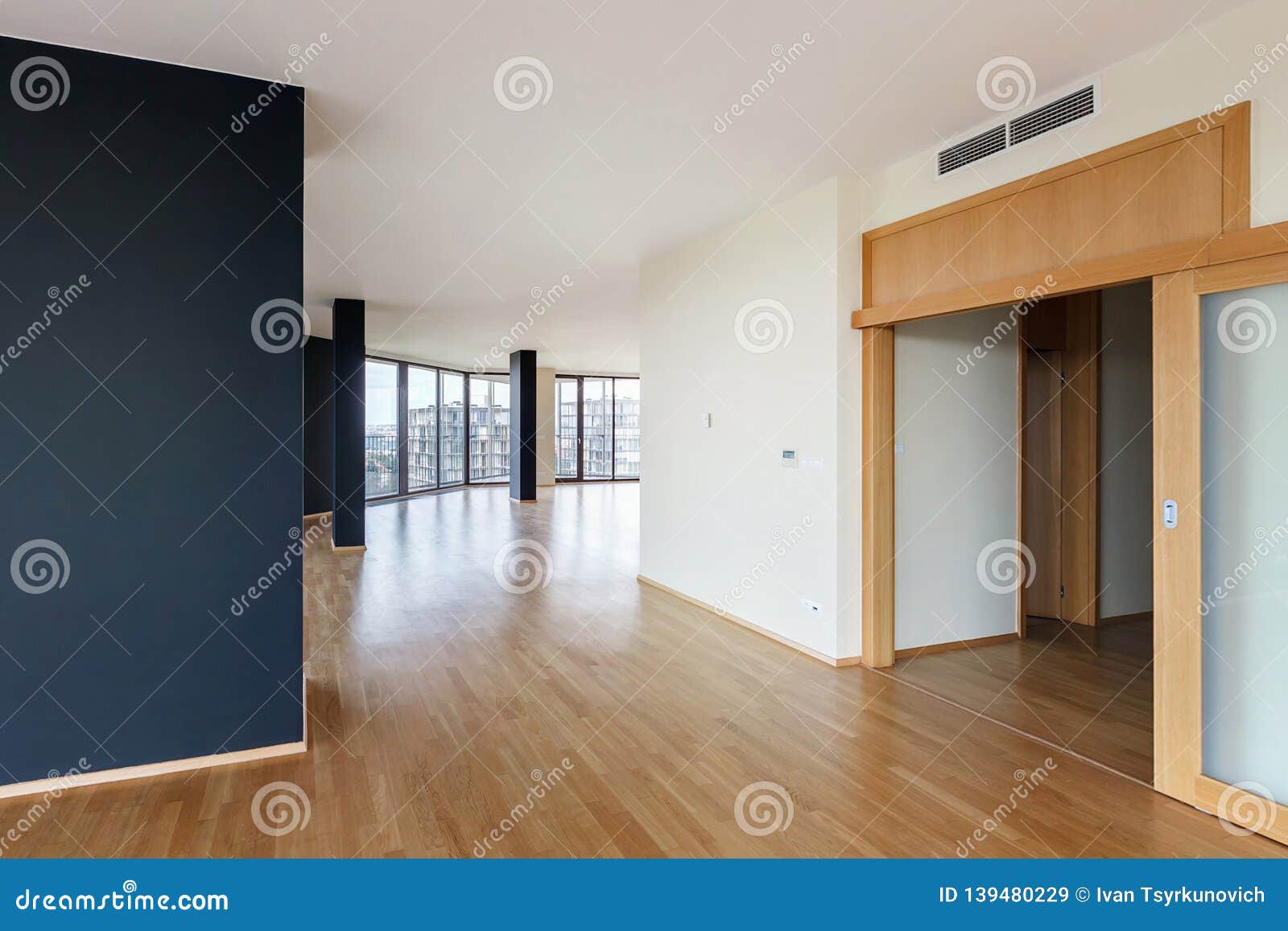 Modern White Empty Loft Apartment Interior with Parquet Floor with ...