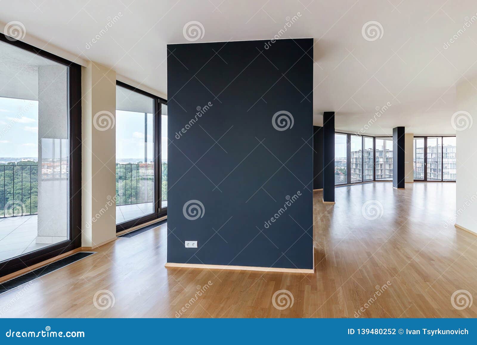 Modern White Empty Loft Apartment Interior with Parquet Floor with ...