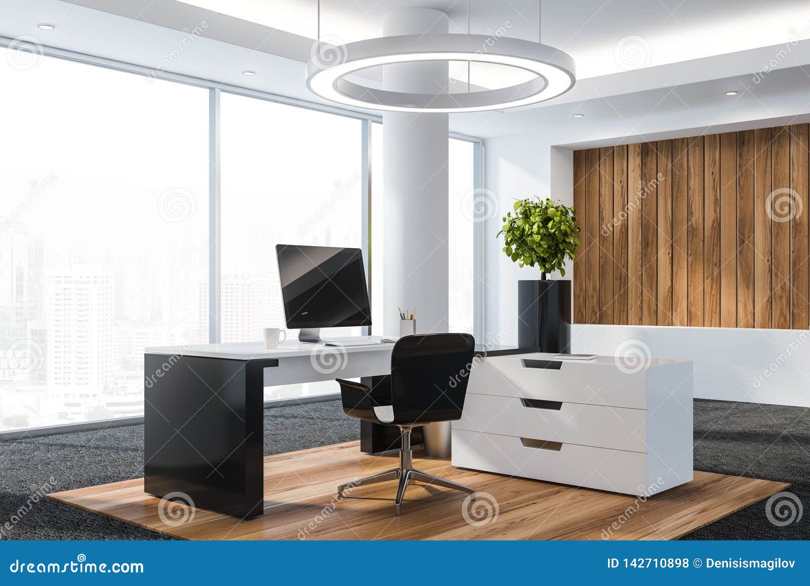 Modern White Empty Office Interior with Work Space Stock Illustration ...