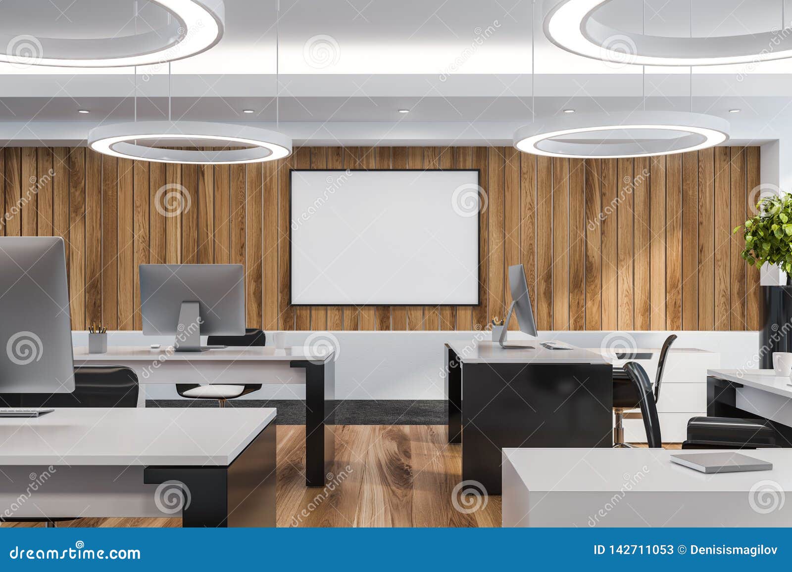 Modern White Empty Office Interior with Work Space. 3D Render. Mock Up ...