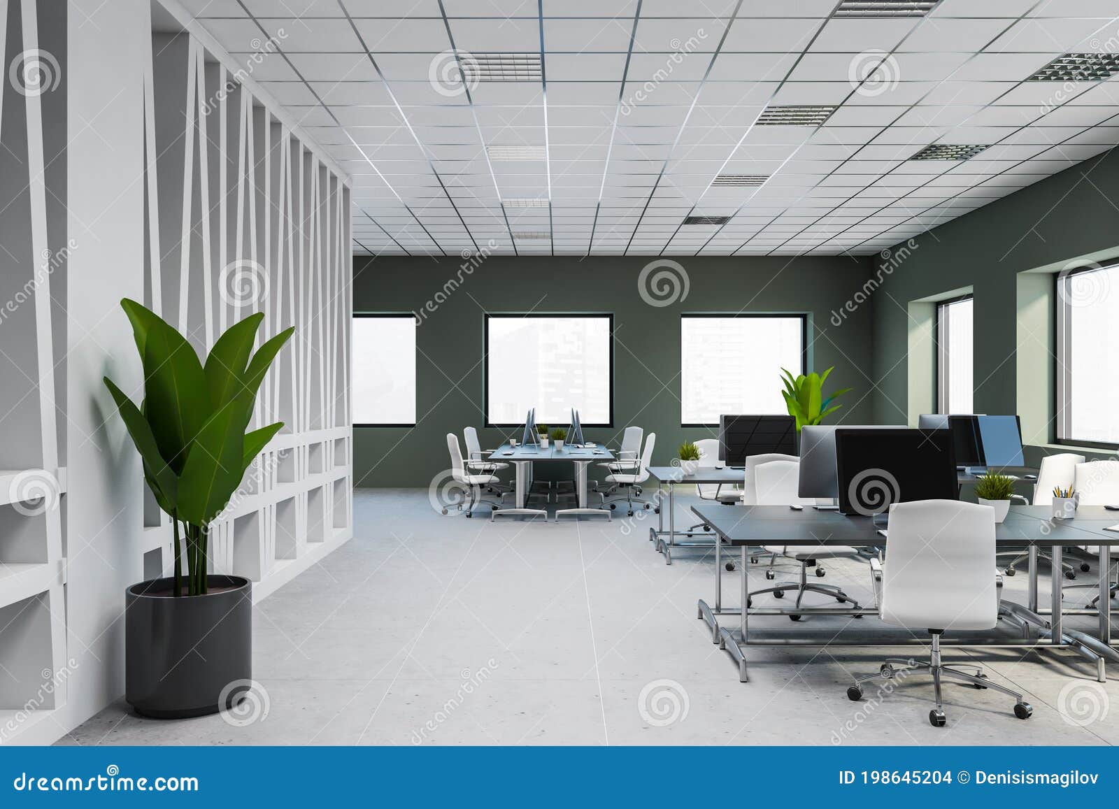 Modern White and Gray Open Space Office Stock Illustration ...
