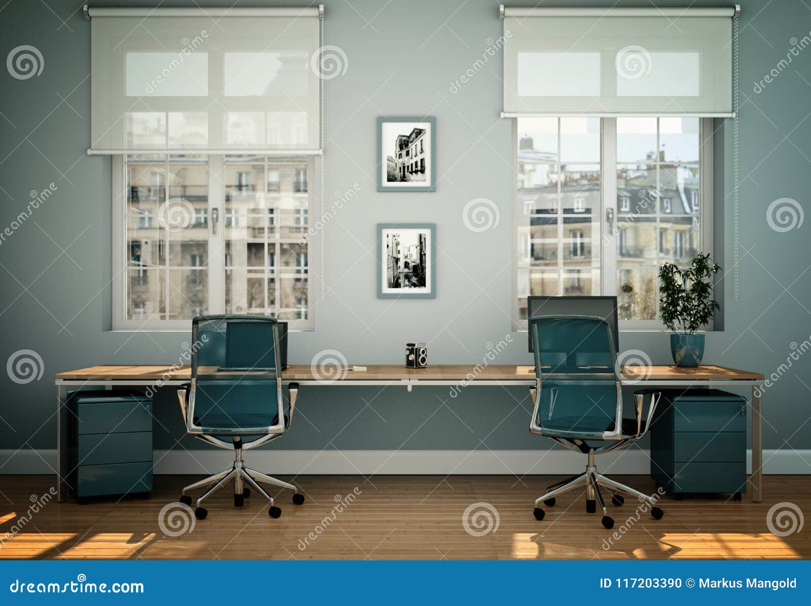 Modern White Home Office Interior Design 3d Rendering Stock Photo ...
