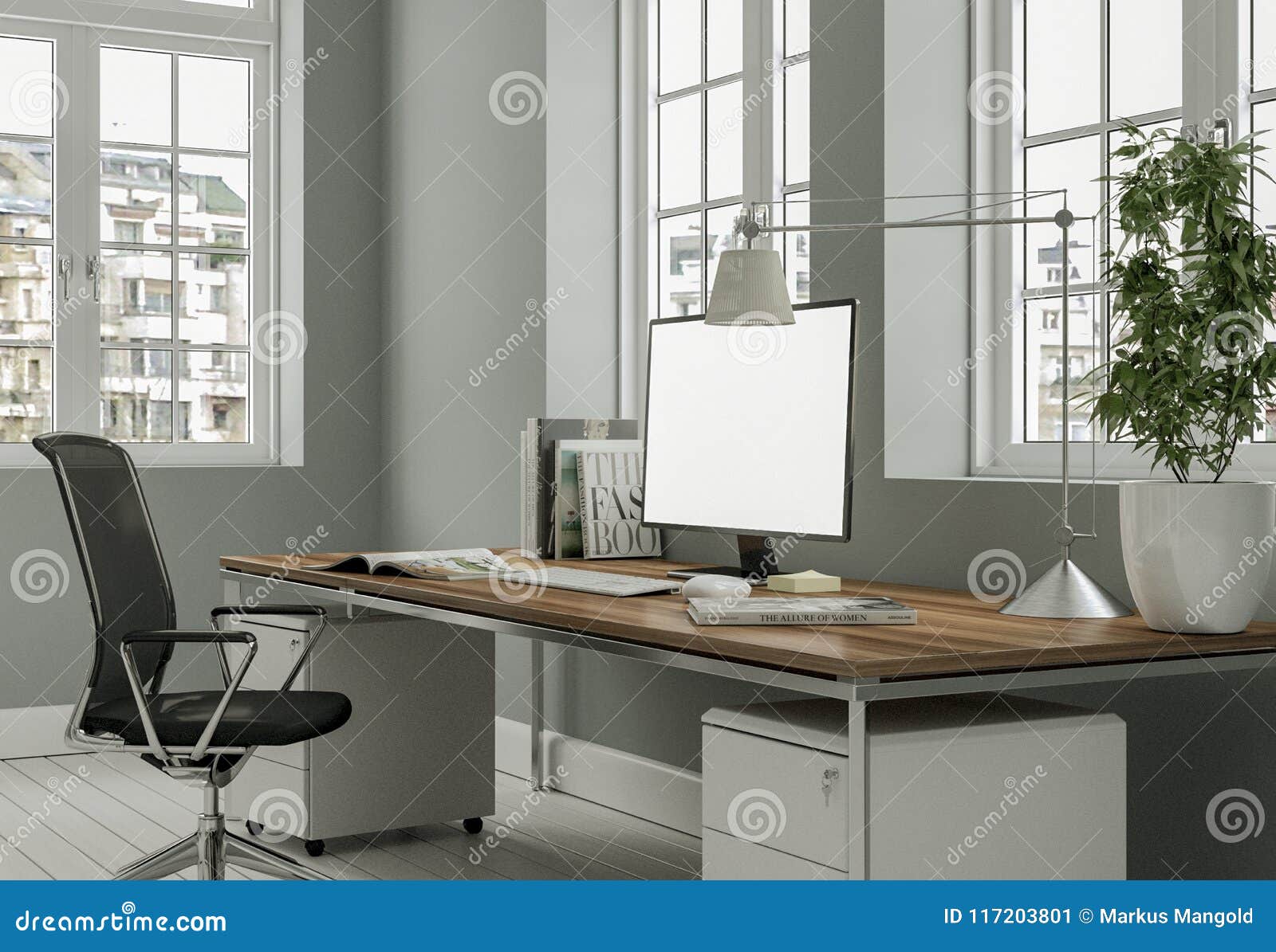 Modern White Home Office Interior Design 3d Rendering Editorial Photo ...
