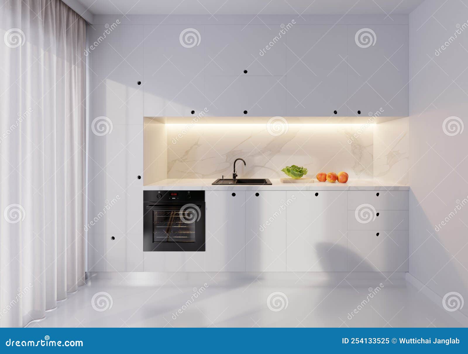 Modern White Kitchen Countertop with Free Space, 3D Rendering Stock ...