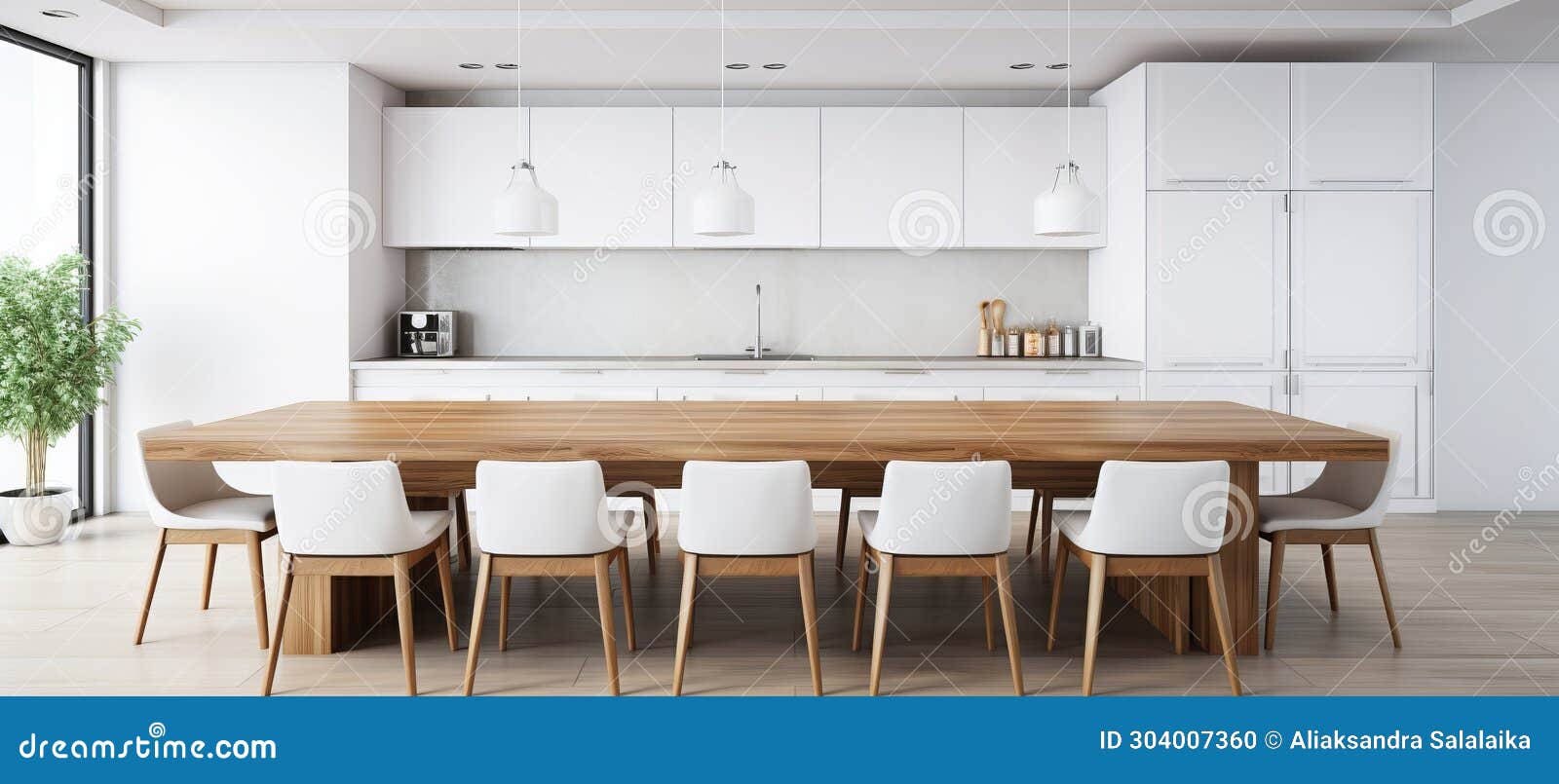 Modern White Kitchen with Empty Wooden Light Table Top for Interior ...