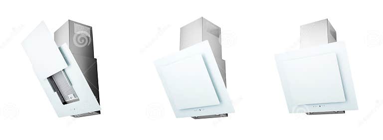 Modern White Kitchen Hood, Isolated on White. Three Positions Stock ...