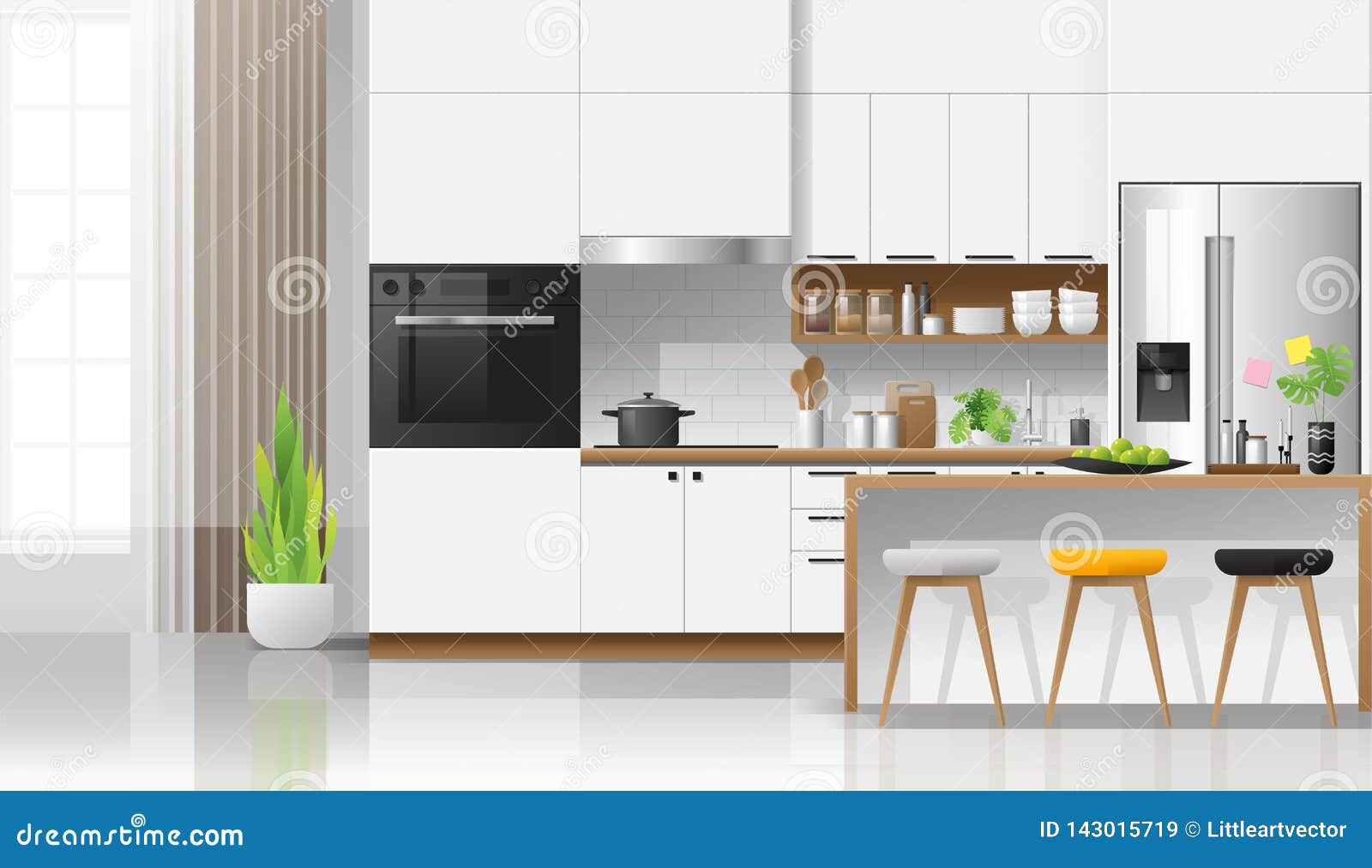 Modern White Kitchen Interior Background Stock Vector - Illustration of ...