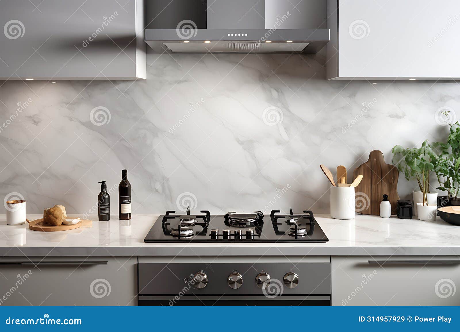 Modern White Kitchen Interior with White Walls, White Countertops and a ...