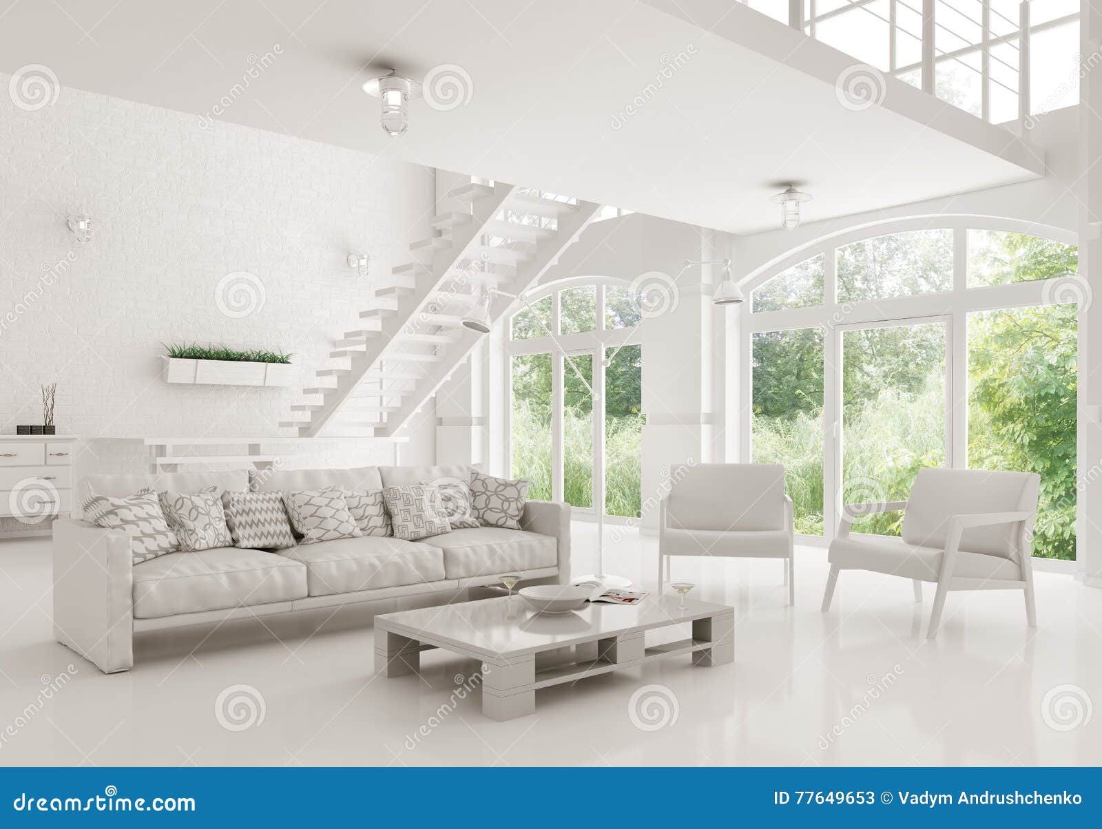 Modern White Living Room Interior 3d Rendering Stock Illustration ...