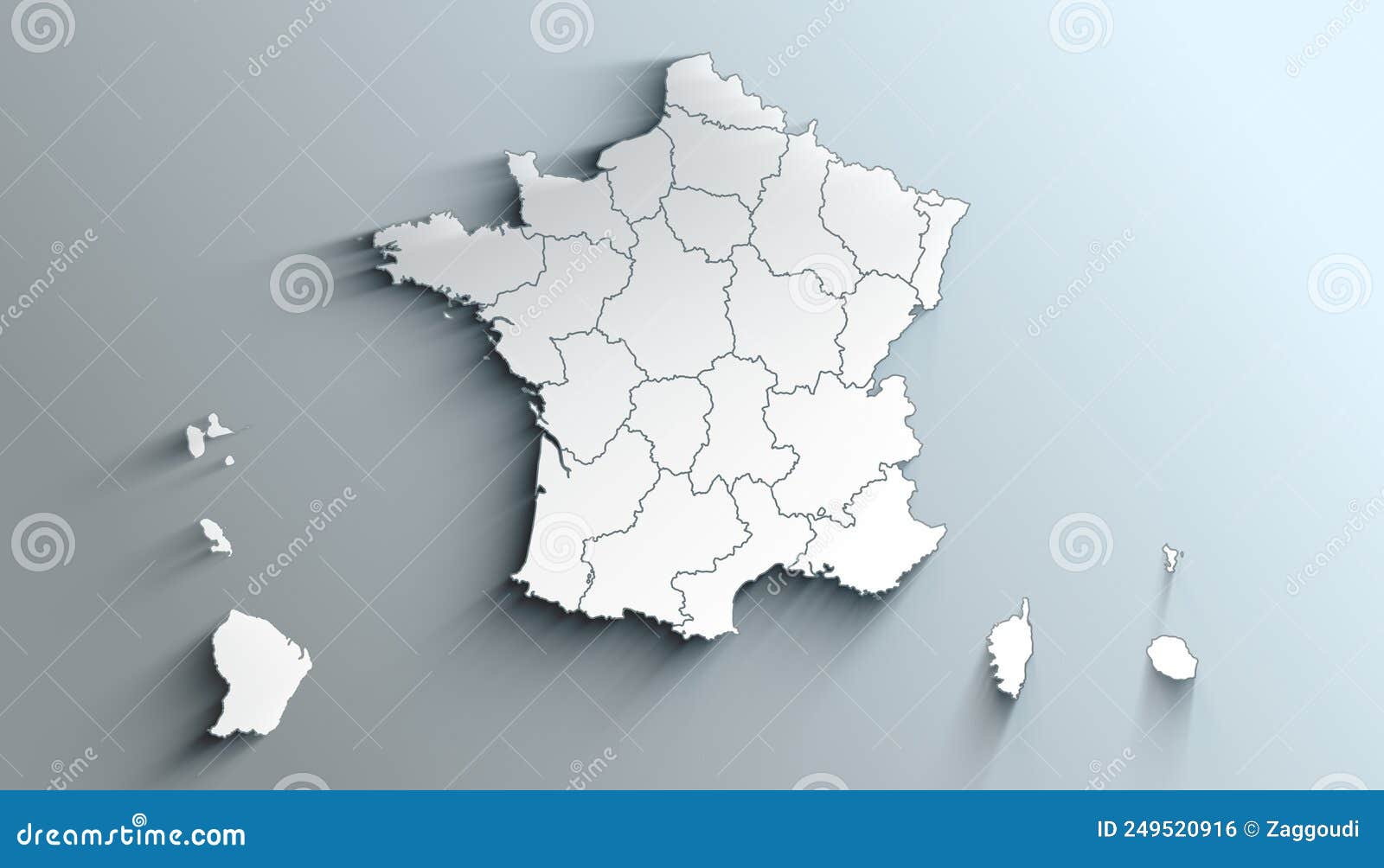 Modern White Map of France with Regions with Shadow Stock Illustration ...