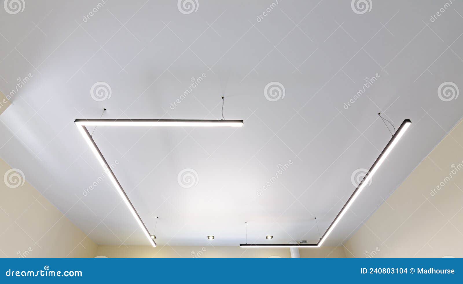 Modern White Matte Stretch Ceiling with Original Fixtures Stock Photo ...