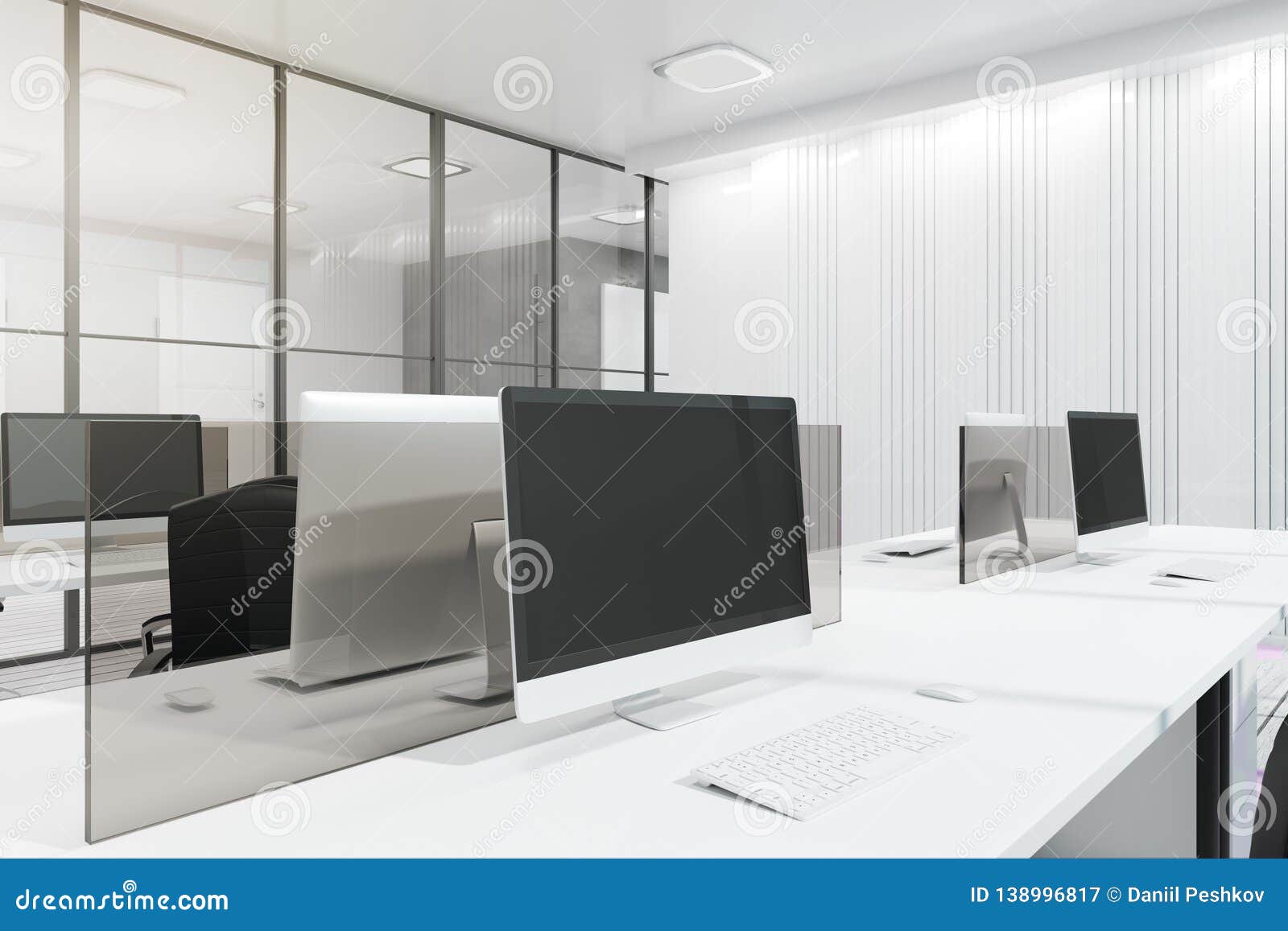 Modern White Office with Computer Stock Illustration - Illustration of ...