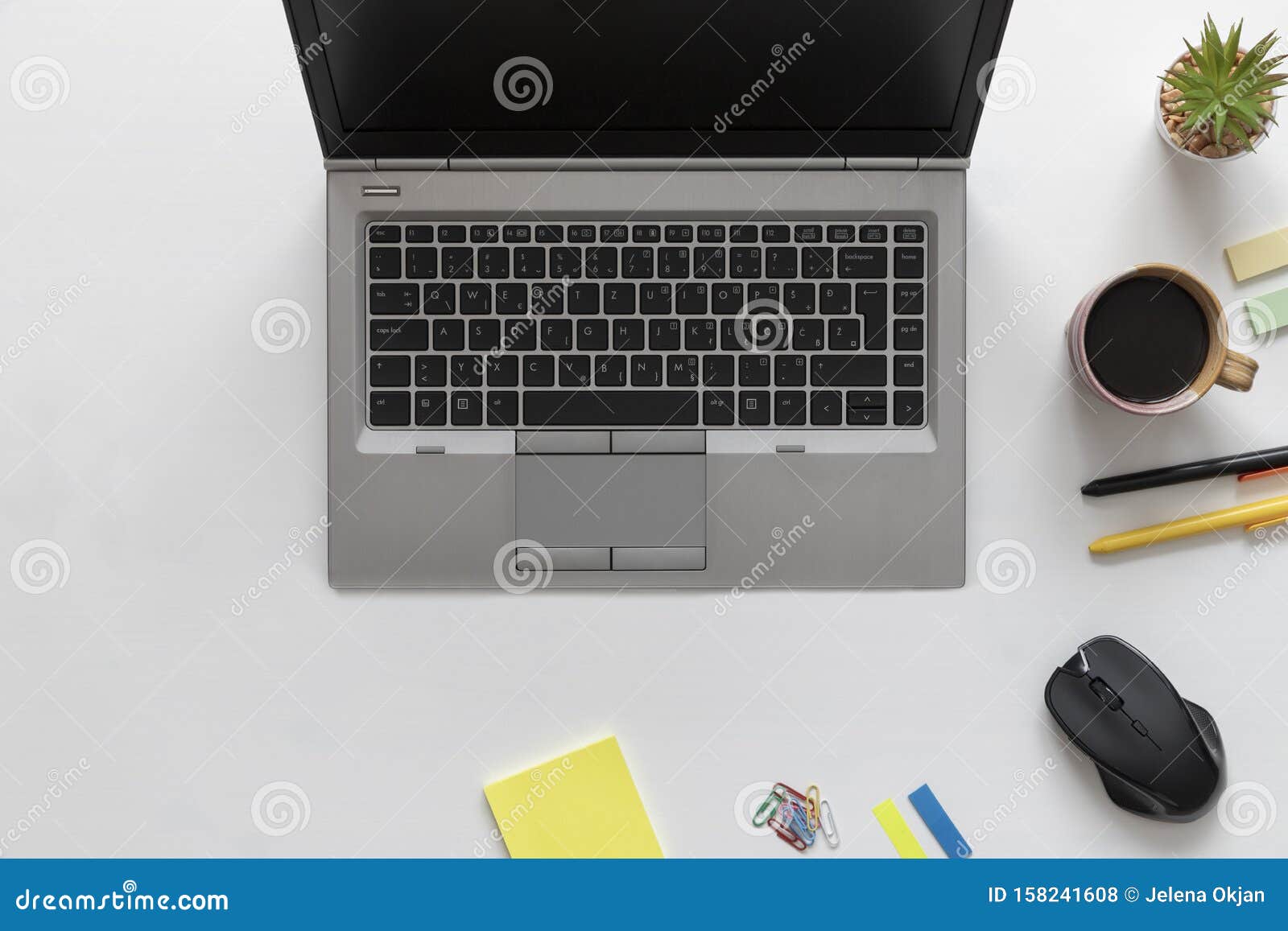 Modern White Office Desk Table with Laptop Computer Stock Photo - Image ...