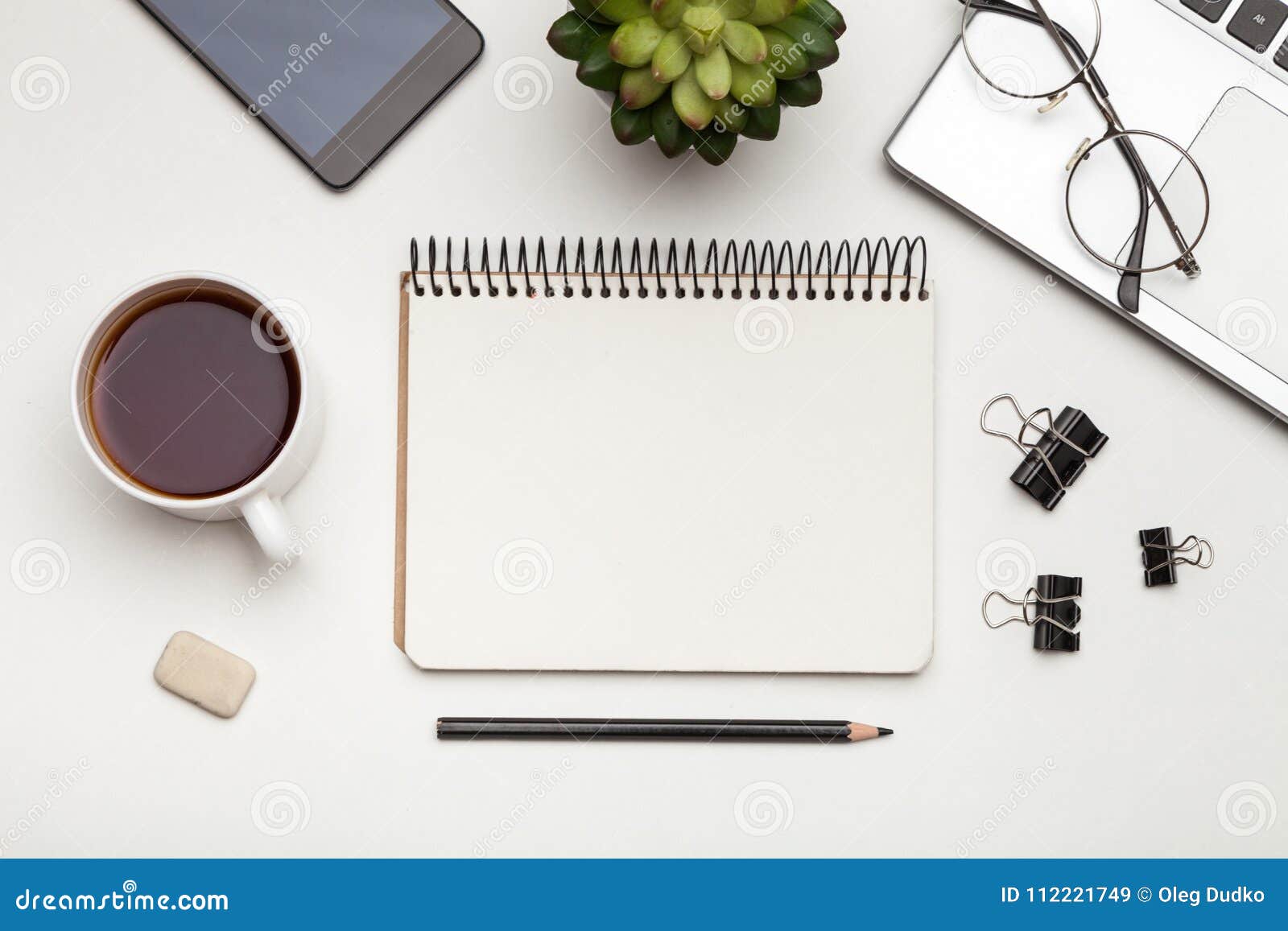 Modern White Office Desk Table Stock Image - Image of workspace, coffee ...