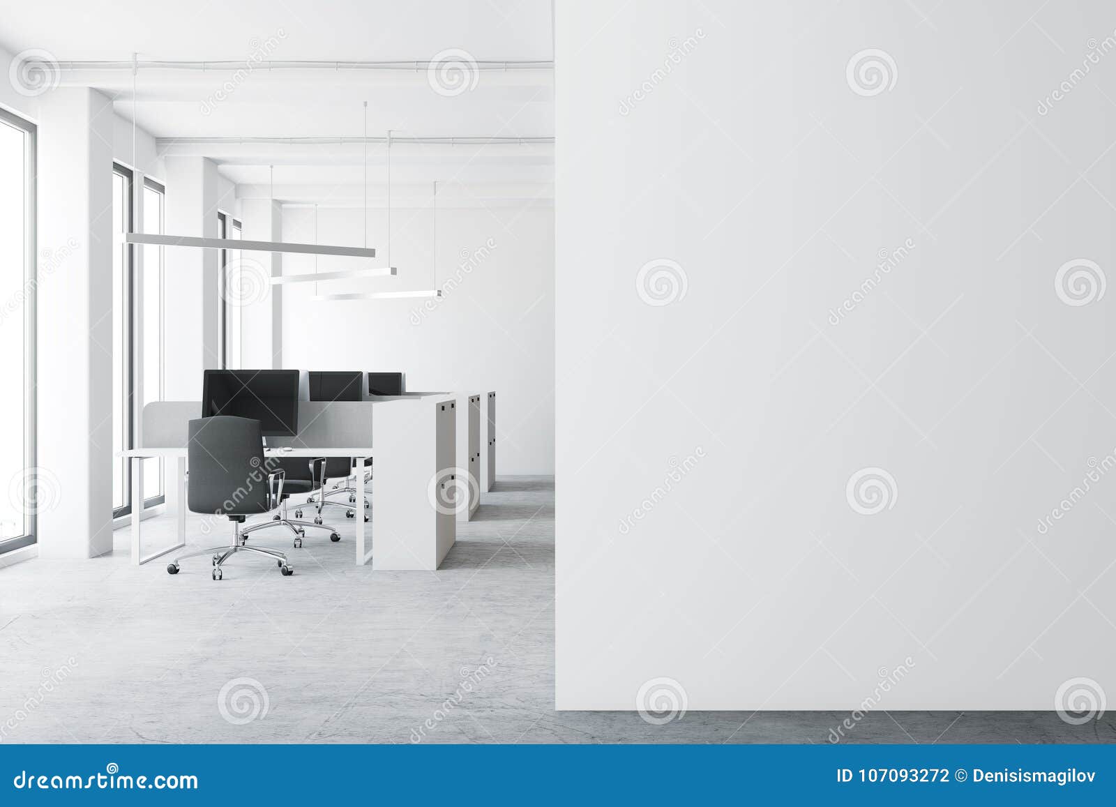 Modern White Open Space Office, Wall Stock Illustration - Illustration ...