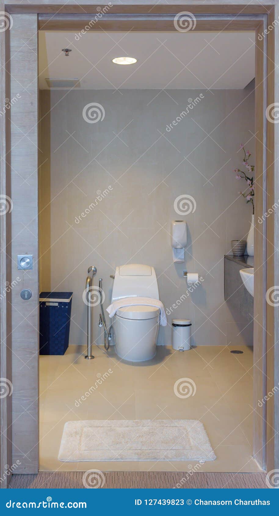 Modern White Plain Clean Toilet Bathroom Stock Image - Image of light ...
