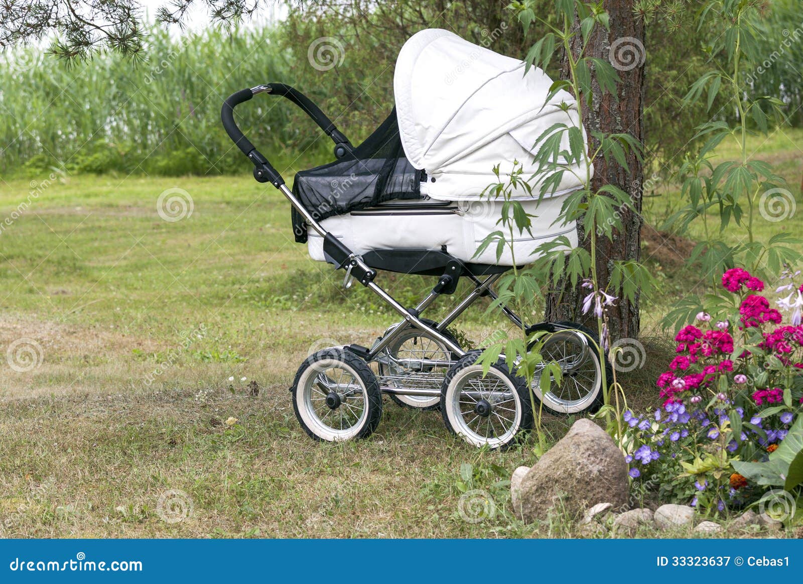 Modern white pram stock image. Image of pushchair, pusher - 33323637