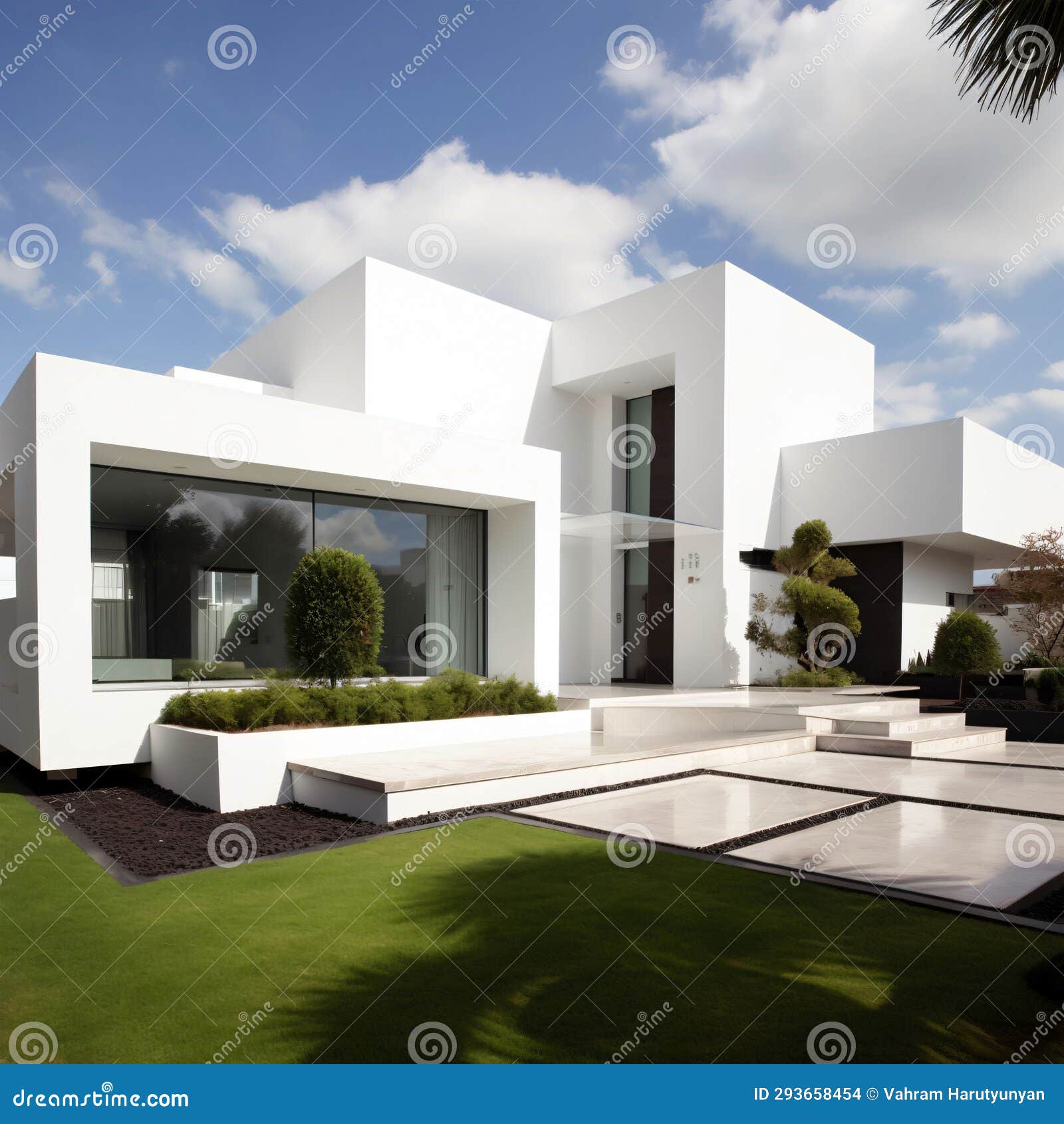 Modern White Ranch Style Minimalist Cubic House Stock Illustration ...