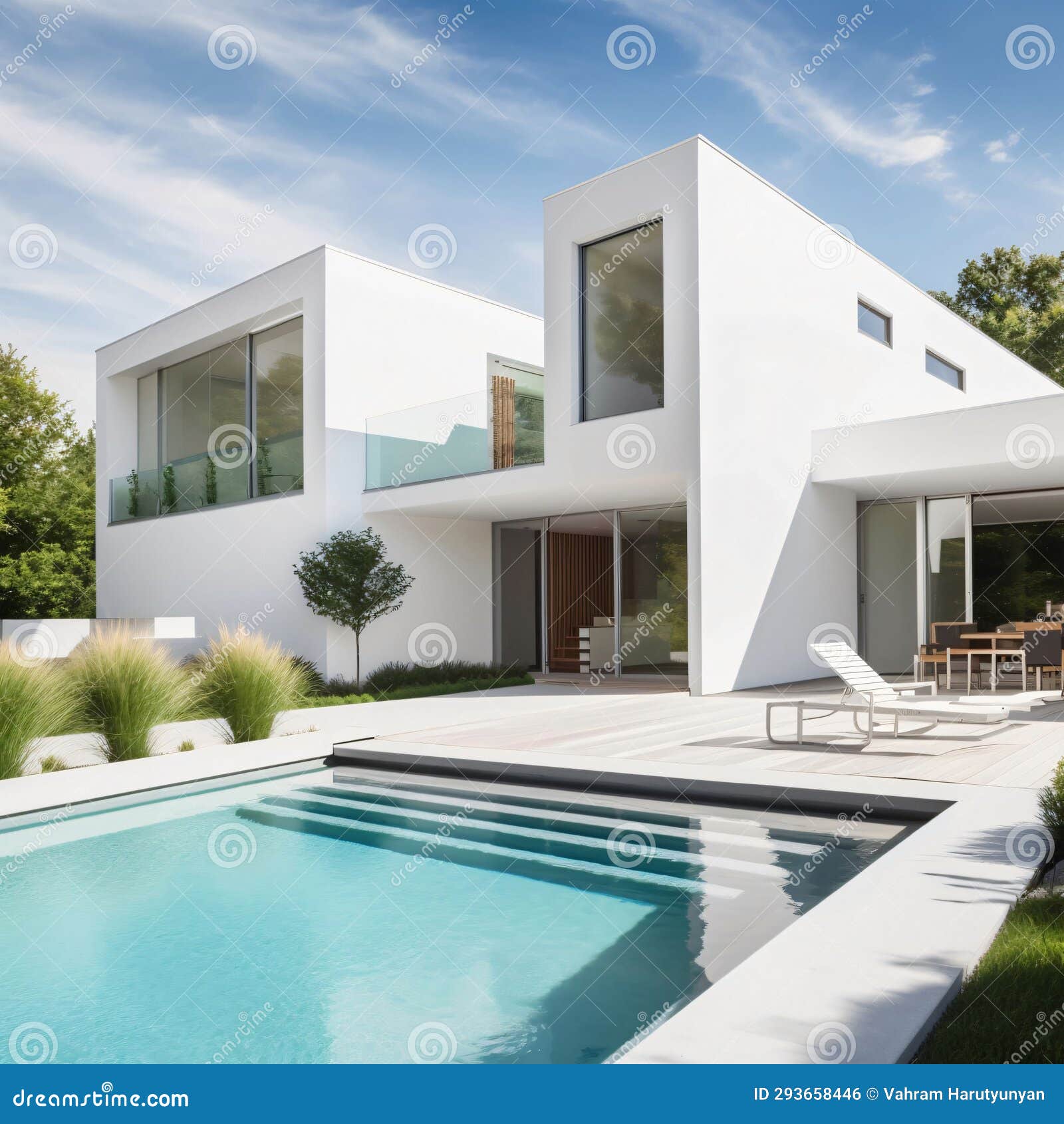 Modern White Ranch Style Minimalist Cubic Luxury House Stock ...