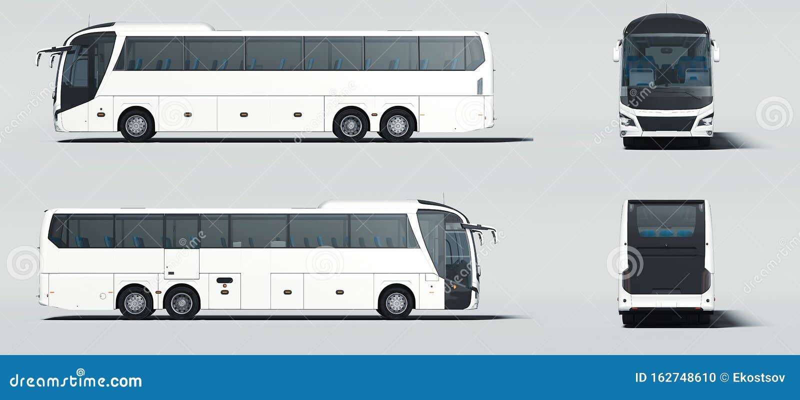 Modern White Realistic Buses Isolated on Gray Background. Different ...