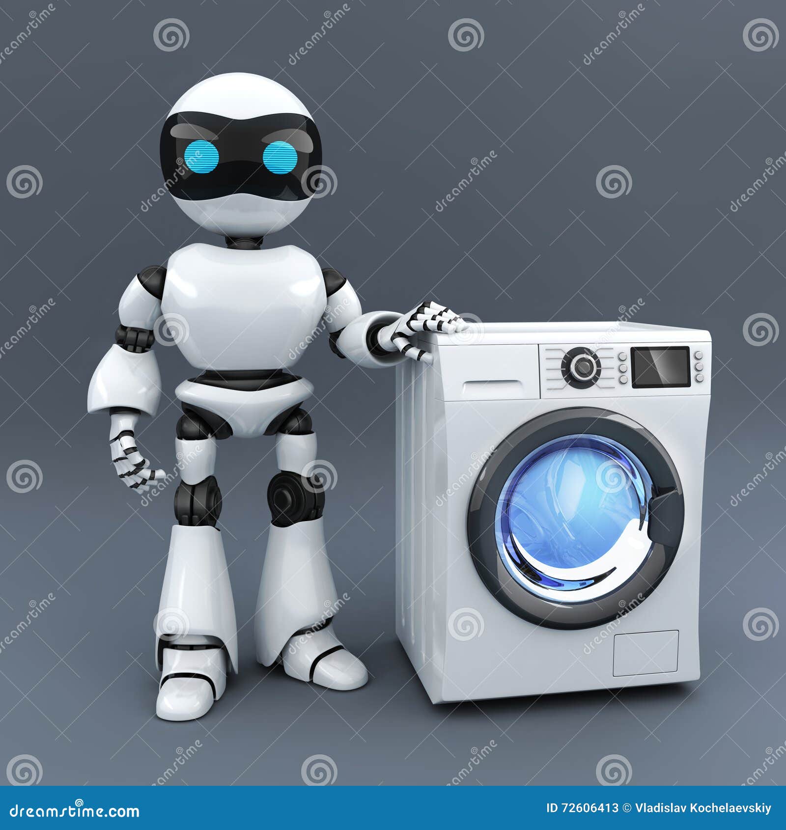 Modern White Robot and Washer Stock Illustration - Illustration of ...